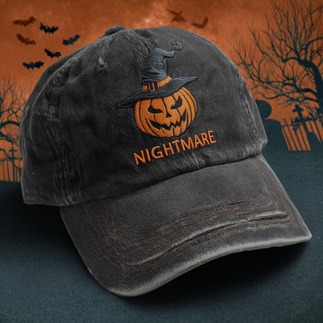 Custom Name Nightmare Witch Pumpkin Hat – Embroidered Scary Halloween ...