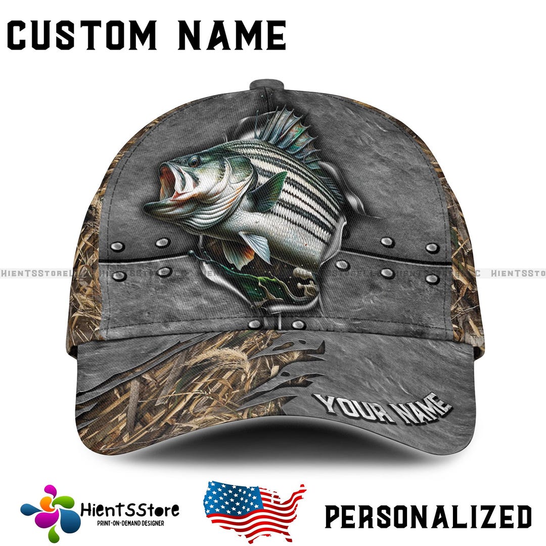 Custom Name Striped Bass Fishing Hat - Personalized Name 3D Printed ...