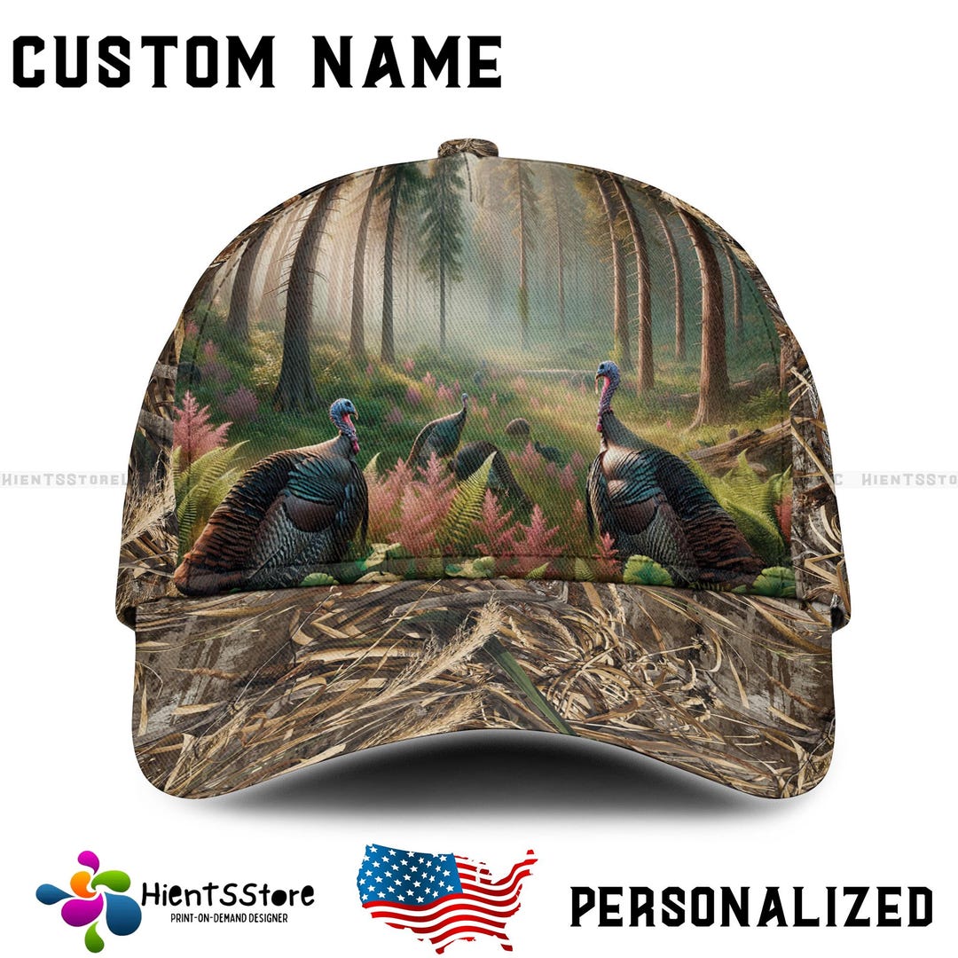 Custom Name Turkey Hunting Cap for Men Camo Forest Hat Wild Turkey Cap ...