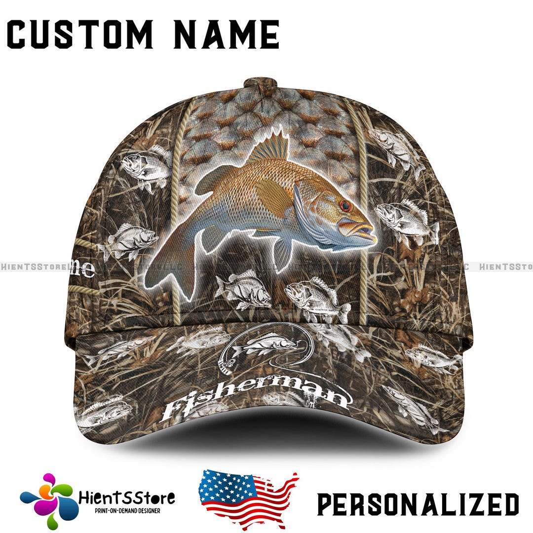 Custom Name Redfish Fishing Hat – Personalized Name Camo Fisherman Cap ...
