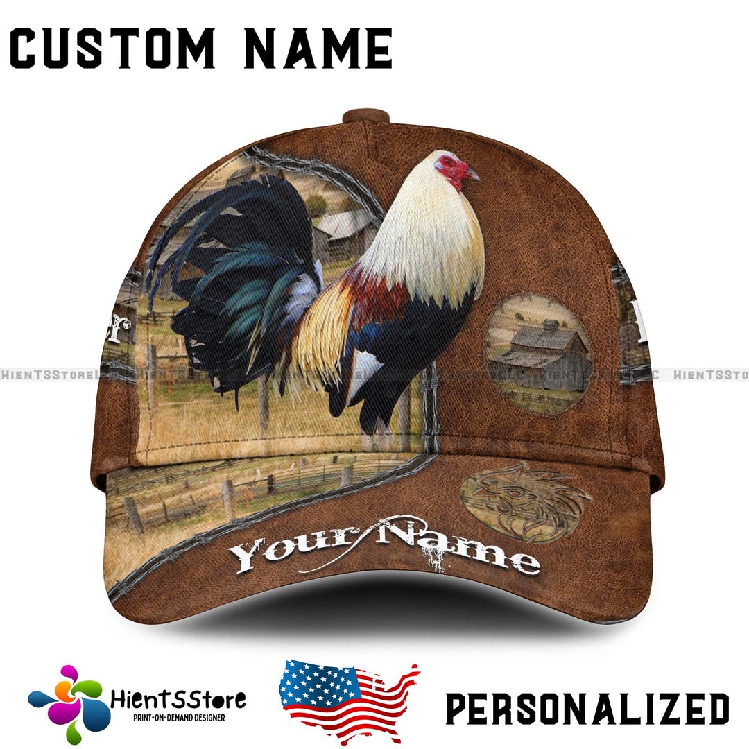 Custom Name Rustic Rooster Farm Hat - Personalized Name Vintage Country ...