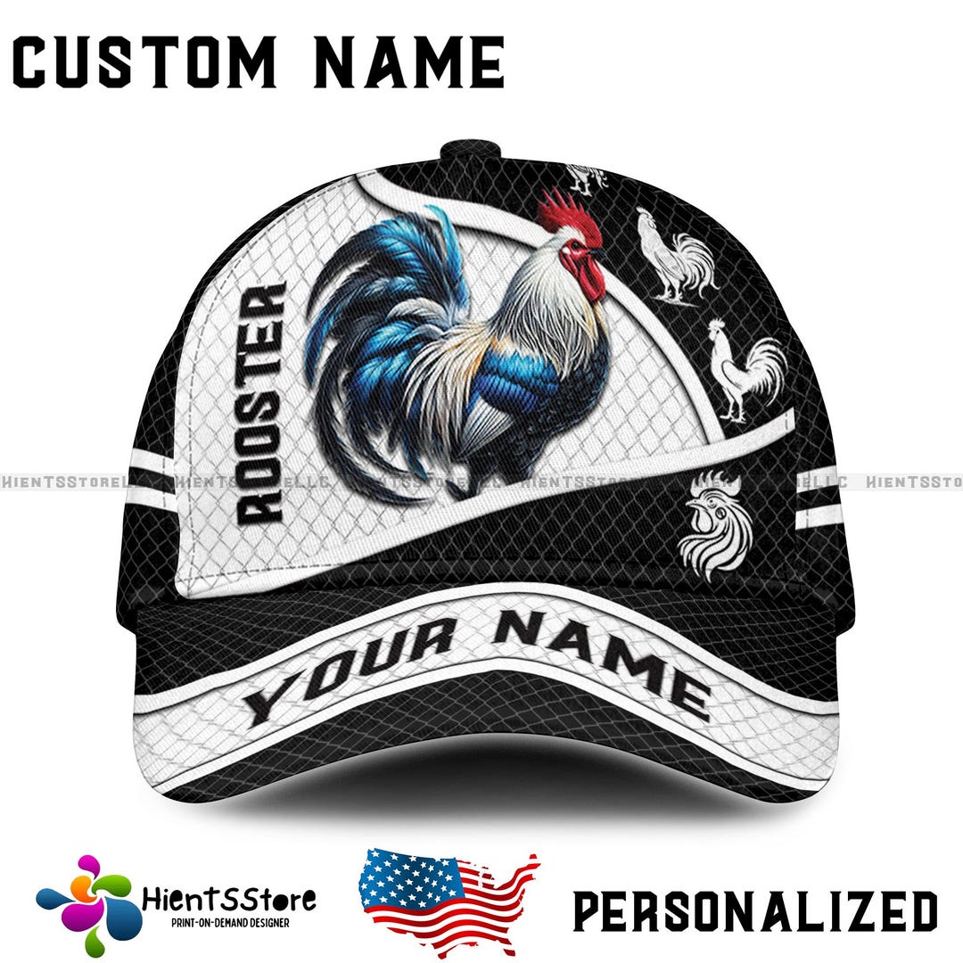 Custom Name Rooster Hat - Fighting Rooster Baseball Cap, Personalized ...