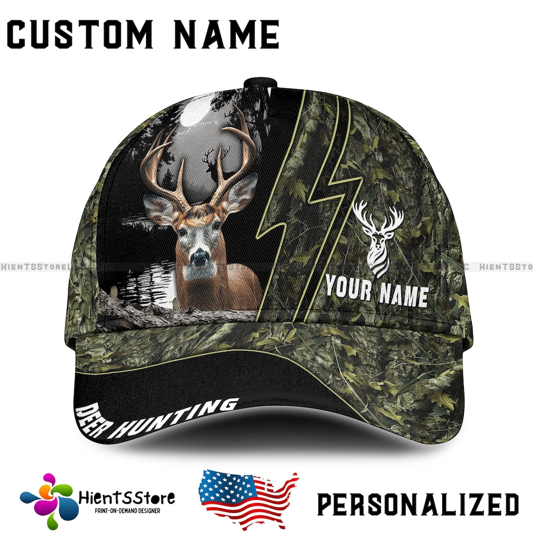 Custom Name Deer Hunting Hat for Men – Realistic Buck Camo Cap With ...