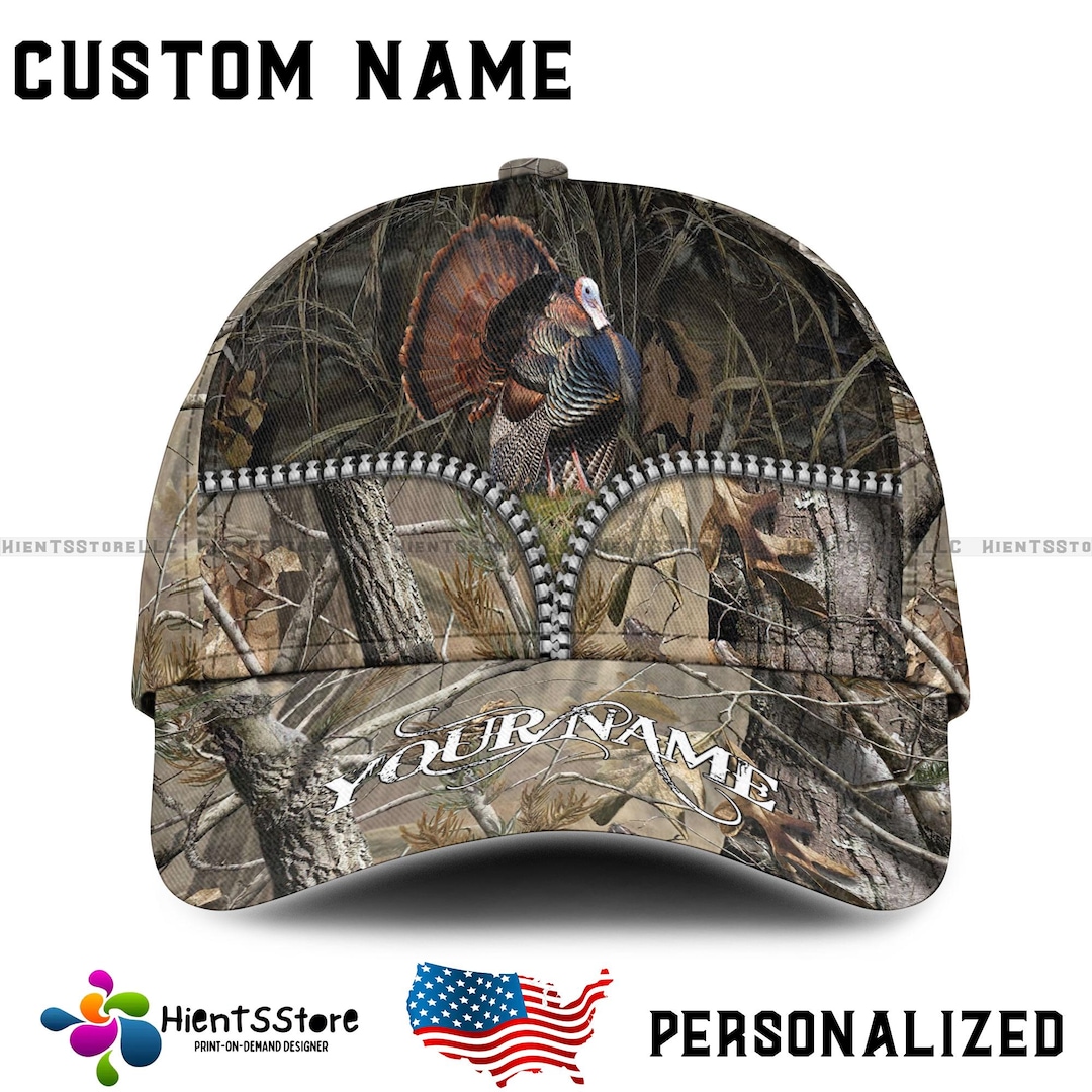Custom Name Turkey Hunting Hat – Personalized Name Camo Cap for Men ...