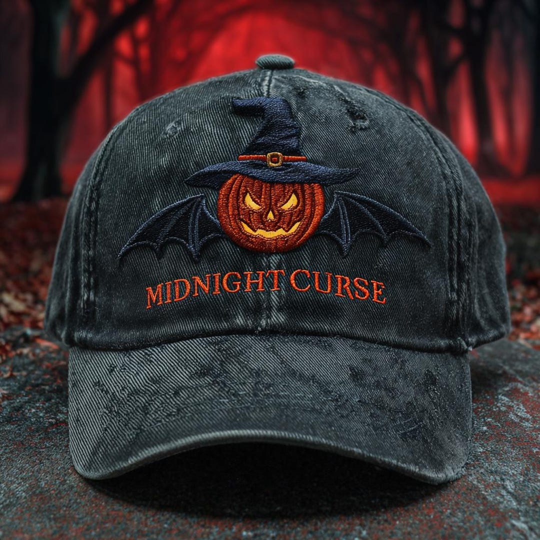 Custom Name Vintage Black Pumpkin Witch Hat Halloween Bat Embroidery ...