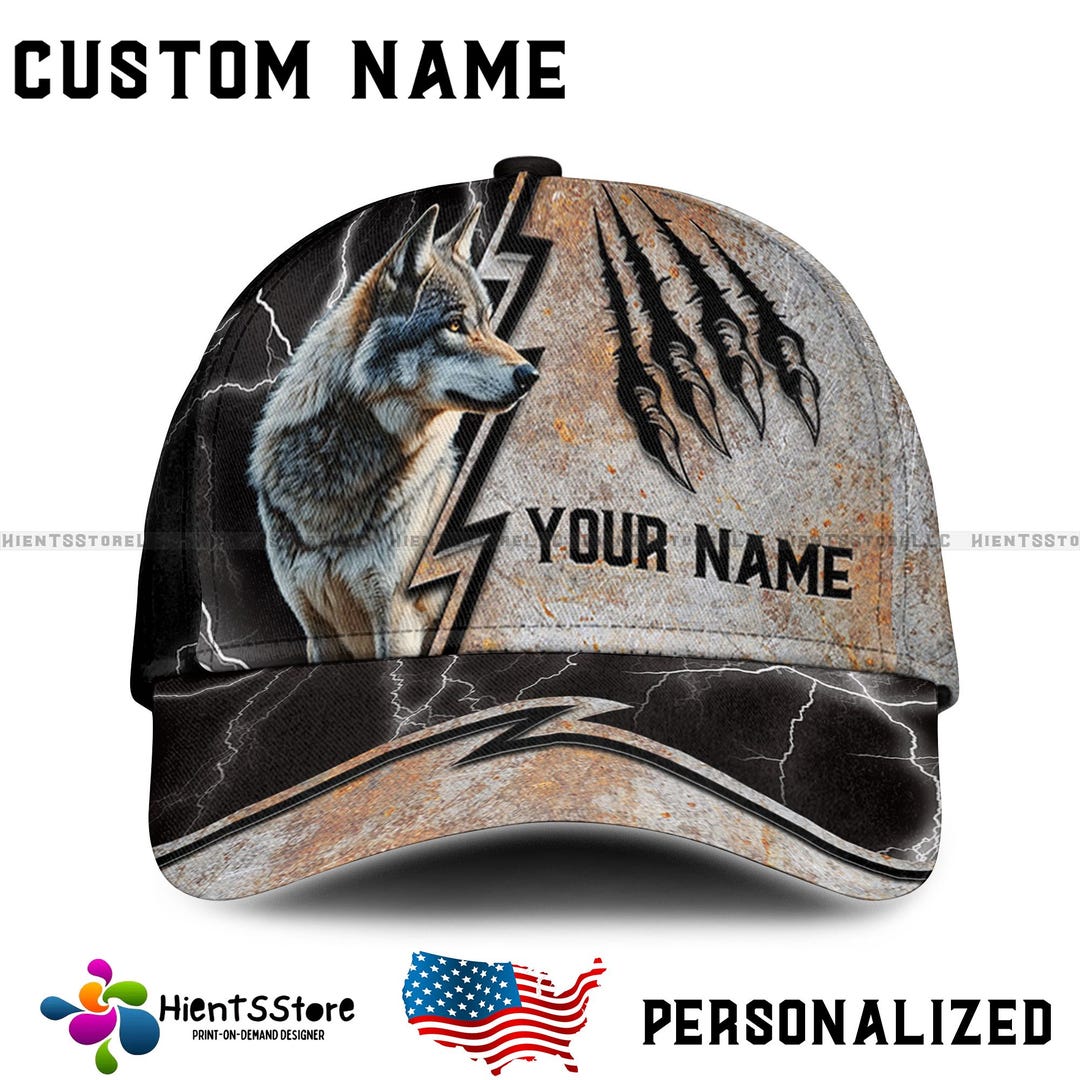 Custom Name Wolf Baseball Cap for Men - Personalized Name Hat With ...