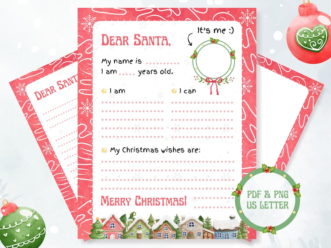 Letter to Santa, Non-editable Printable Letter for Kids, Kids Wish List ...