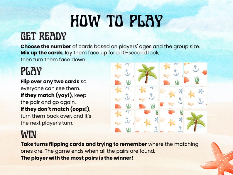 Printable Summer Memory Game, Fun Holiday Activity for Kids, Matching ...