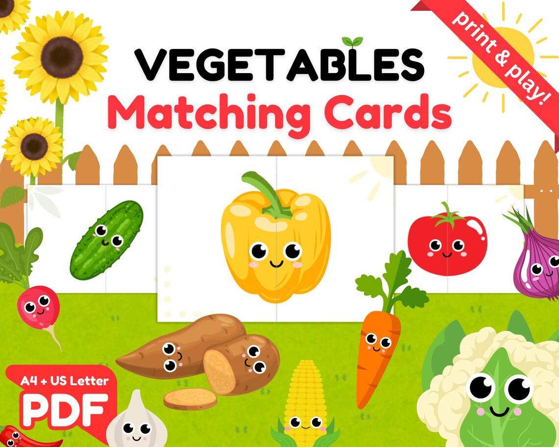 Vegetables Matching Cards, Printable Matching Game for Toddlers & Kids ...