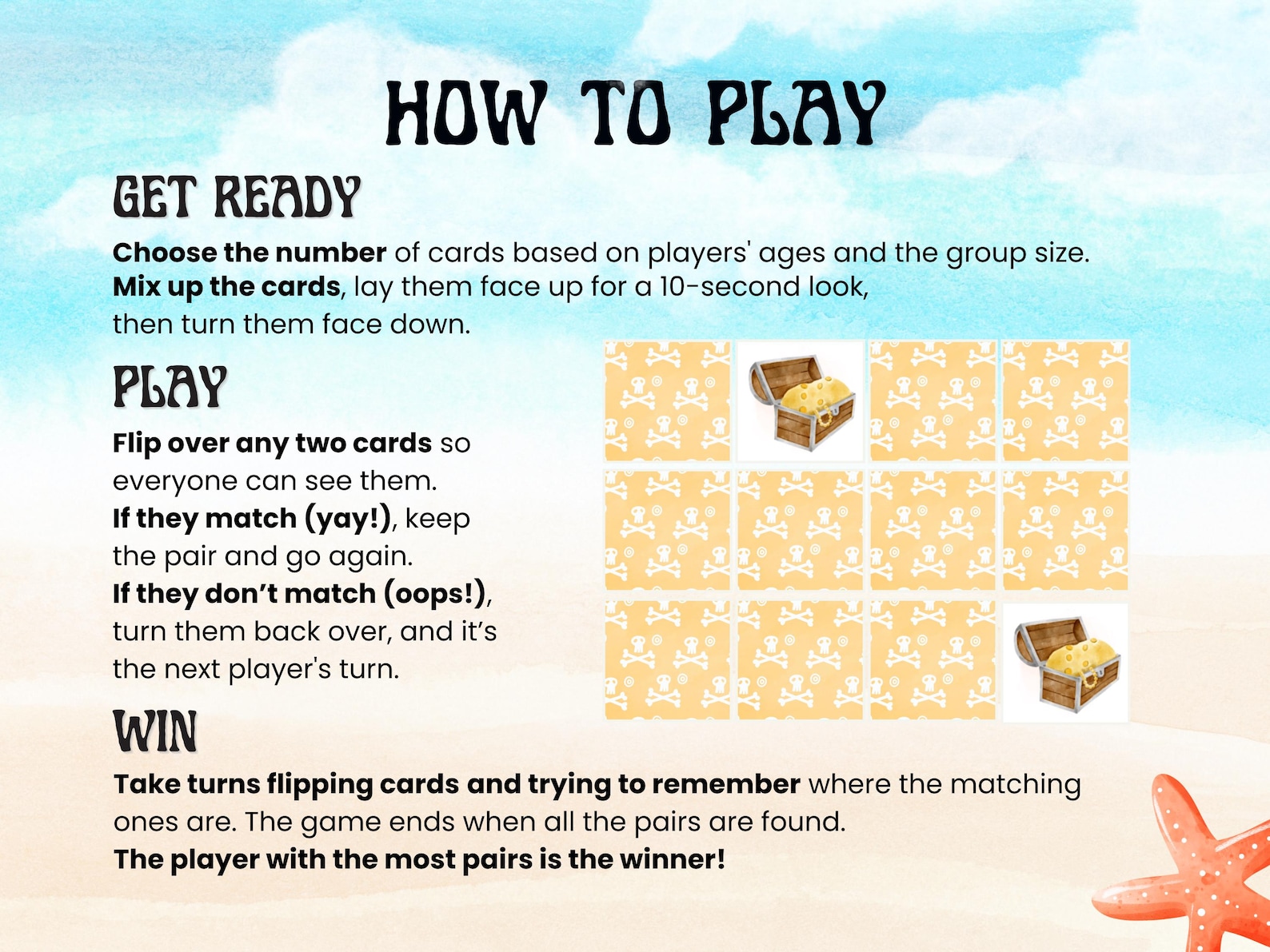 Printable Pirate Memory Game & Treasure Map - Fun Matching Activity for ...