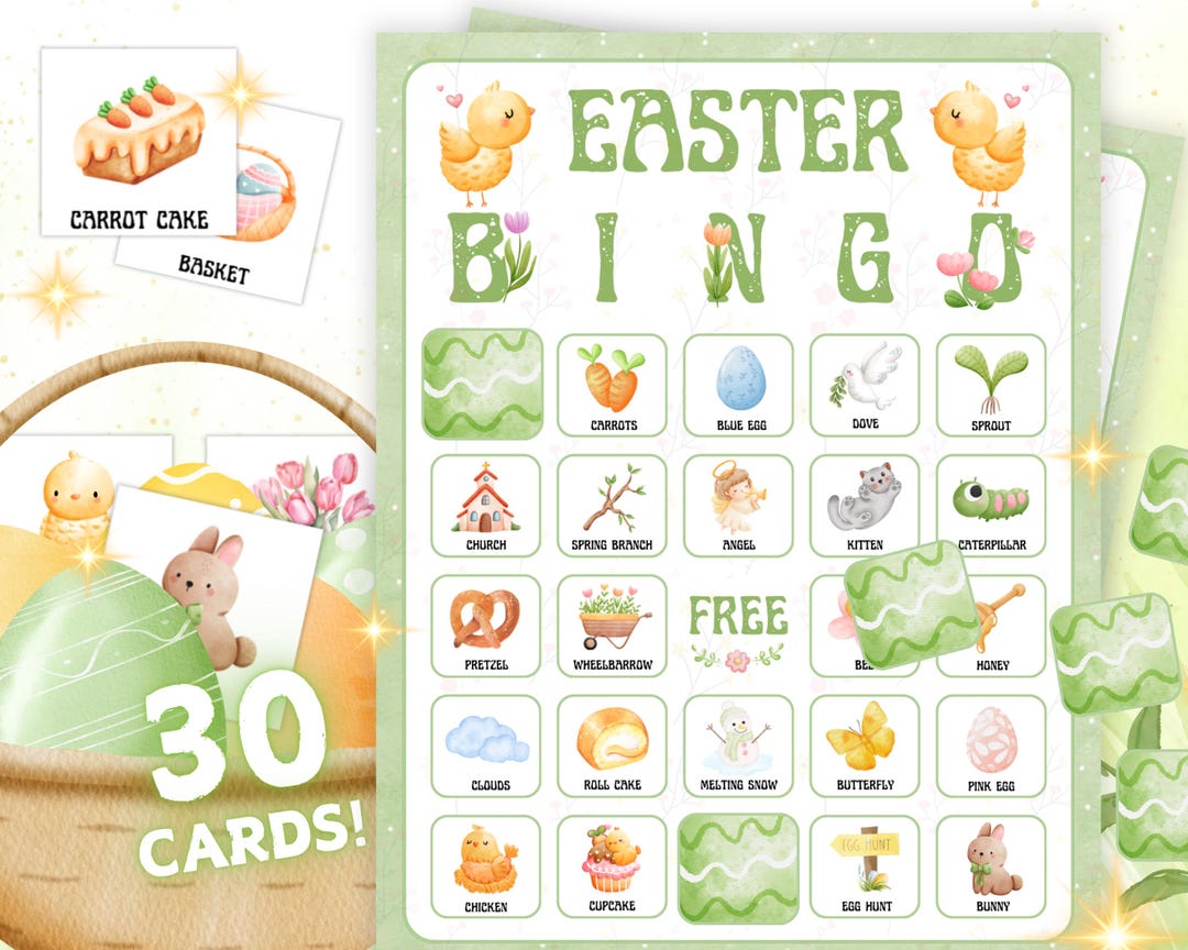 30 Easter Bingo Cards, Printable Spring Bingo, Easter Party Game for ...