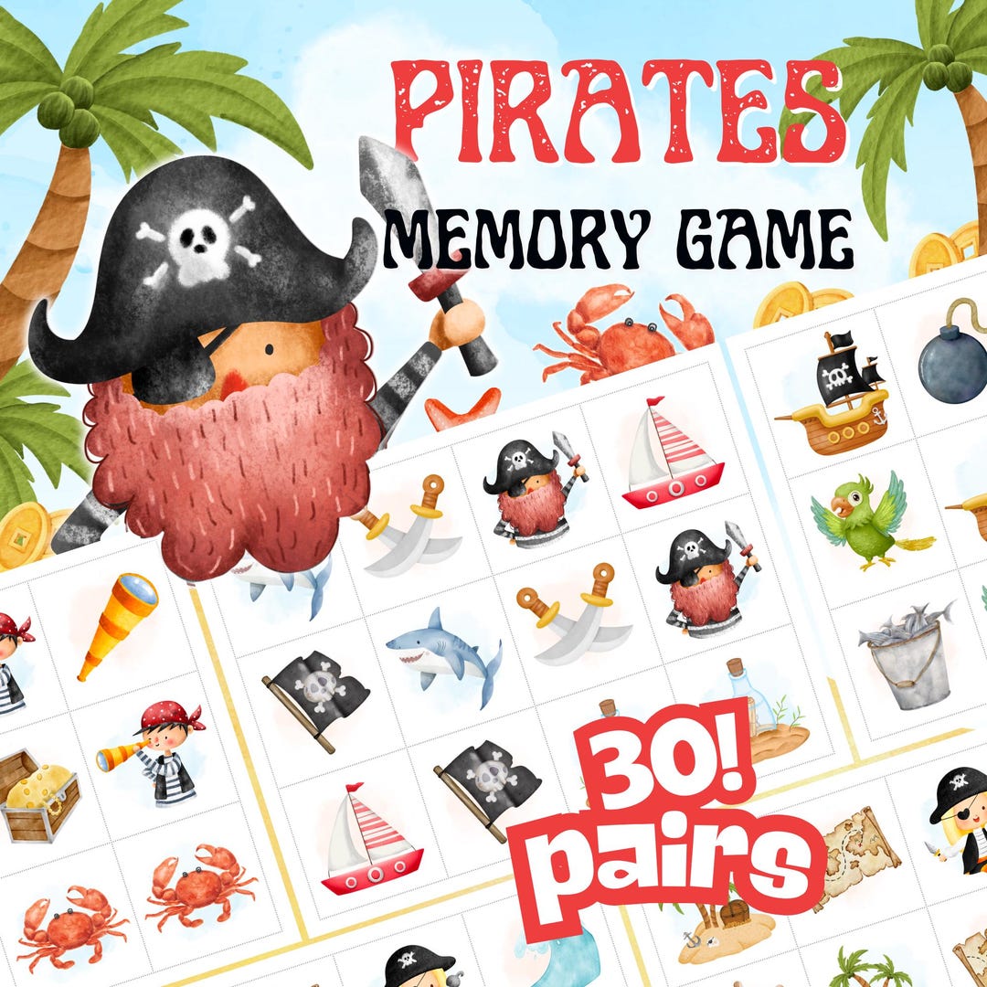 Printable Pirate Memory Game & Treasure Map - Fun Matching Activity for ...