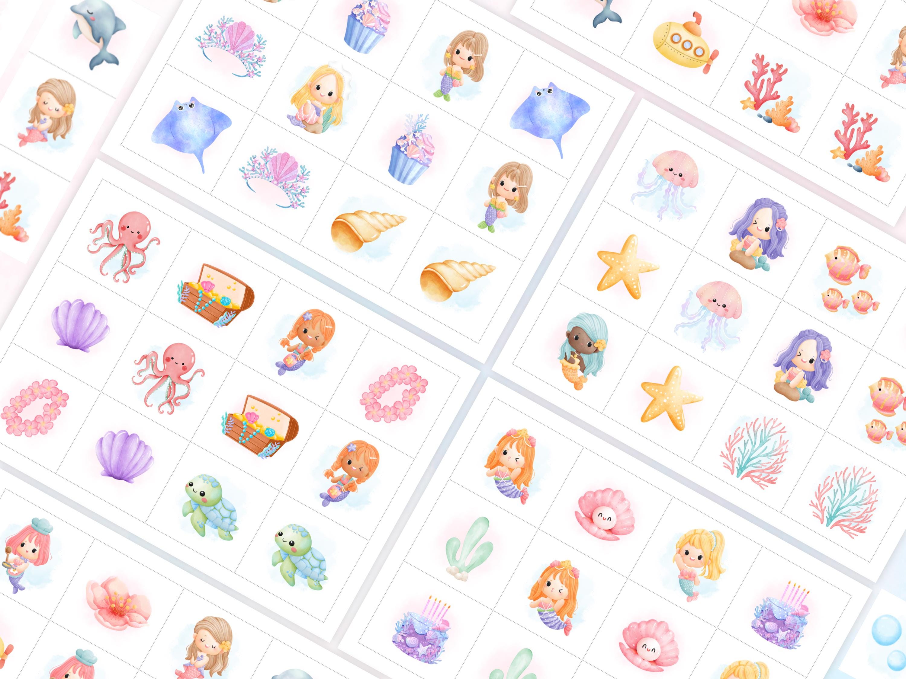 Printable Mermaid Memory Game & Coloring Pages, Pairs Matching Activity ...