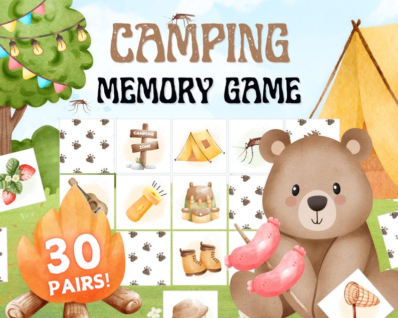 Printable Camping Memory Game - Fun Matching Activity for Kids (instant ...