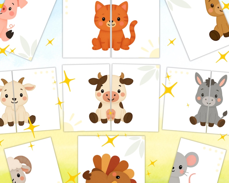 Farm Animals Matching Game: Printable Learning Activity for Toddlers ...