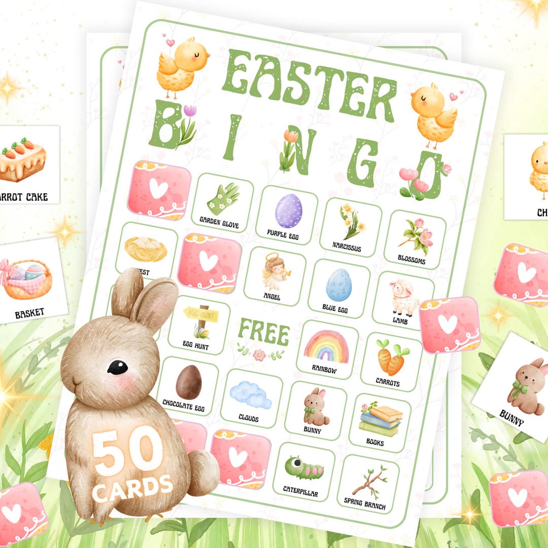 50 Easter Bingo Cards, Printable Spring Bingo, Easter Party Game for ...