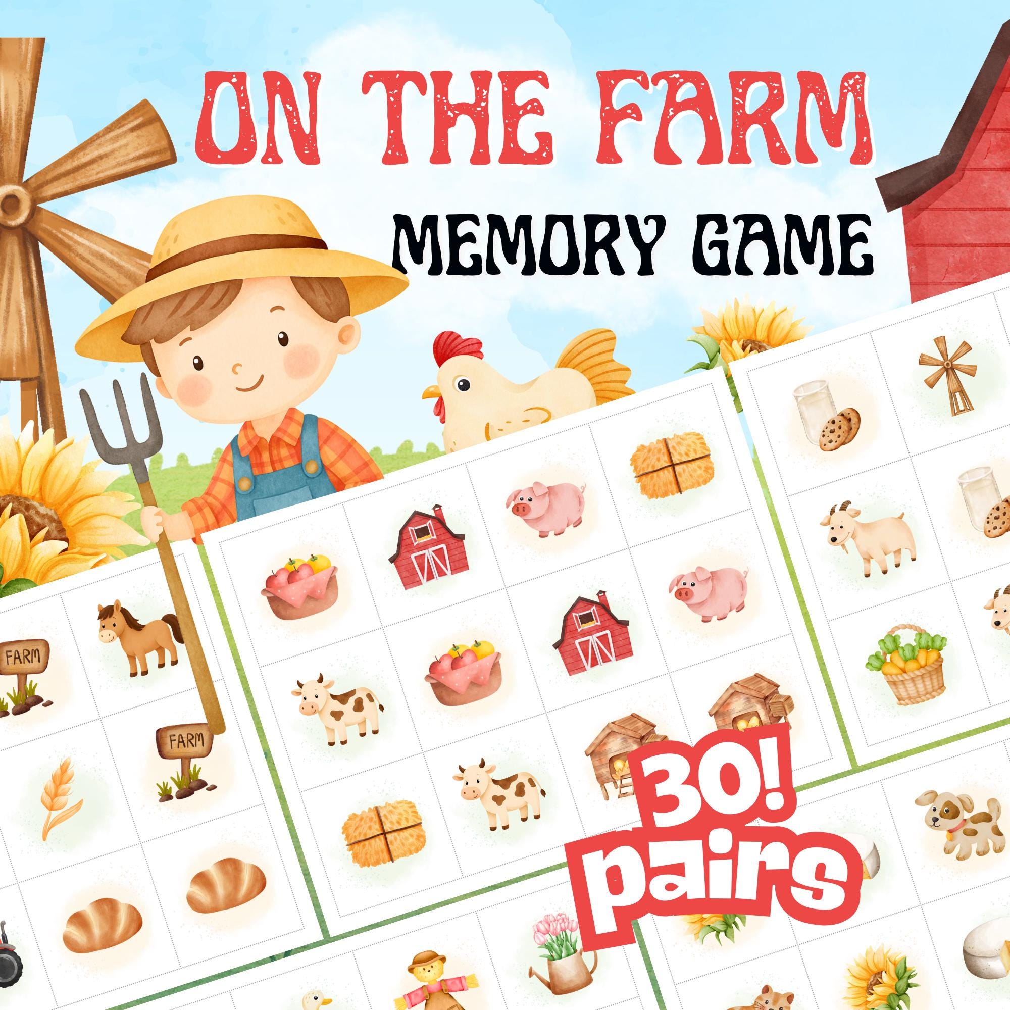 On the Farm Memory Game – Farm Preschool Activity for Kids, Printable ...