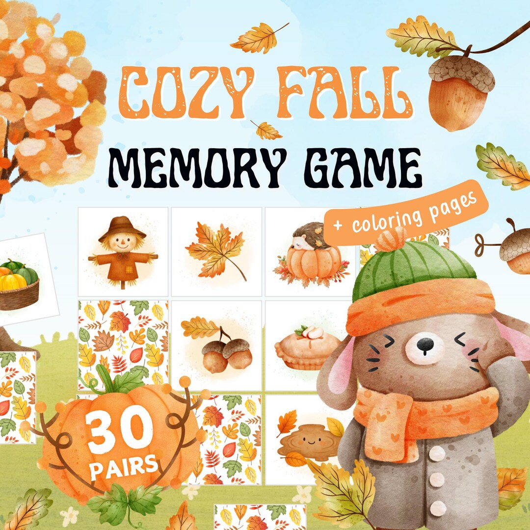 Fall Memory Matching Game, Fun Thanksgiving Activity for Family ...