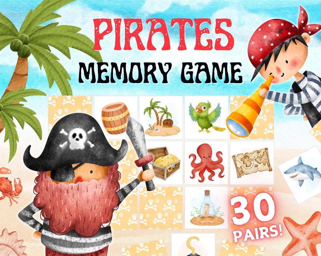 Printable Pirate Memory Game & Treasure Map - Fun Matching Activity for ...