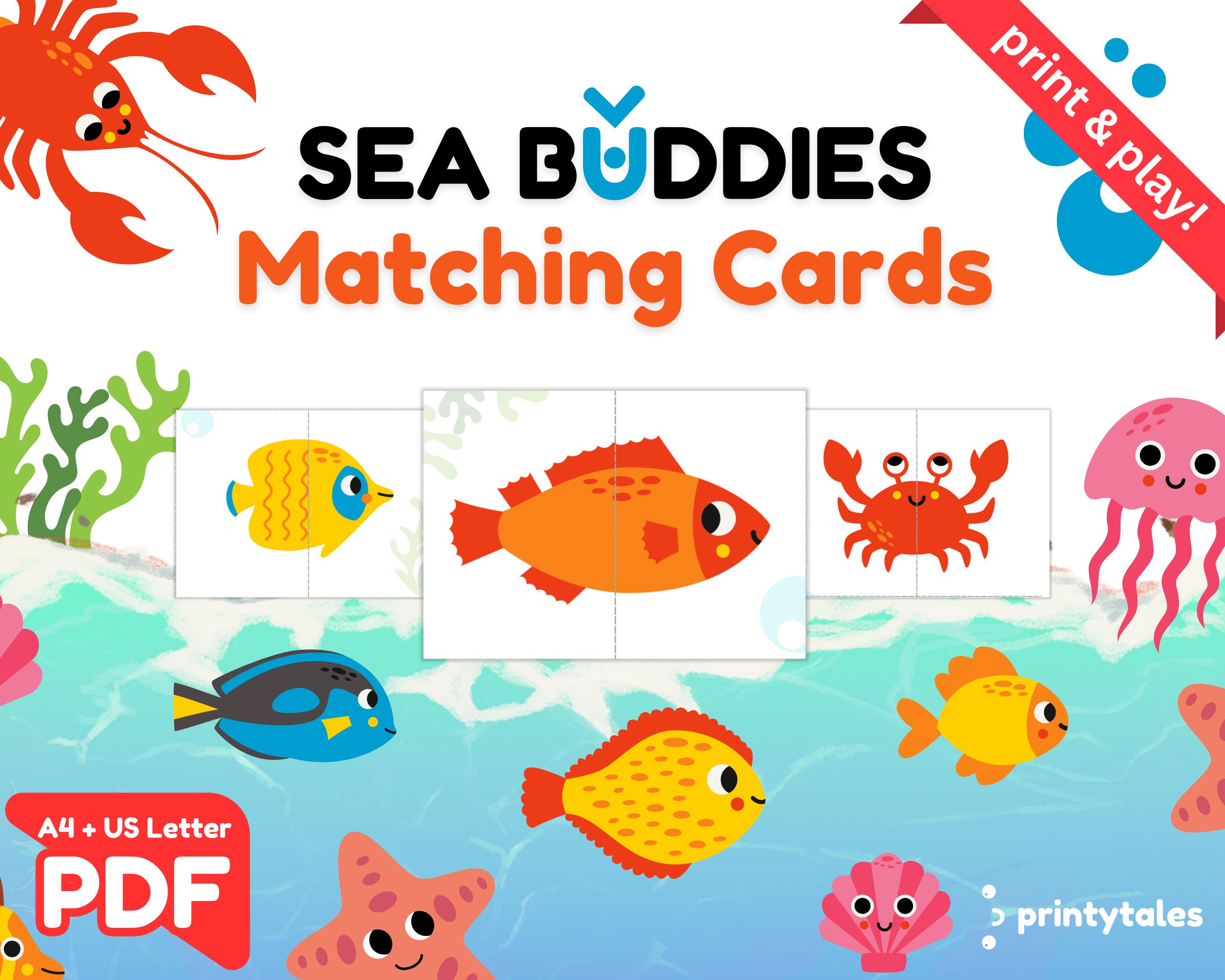 Sea & Ocean Animals Matching Cards, Printable Matching Game for ...