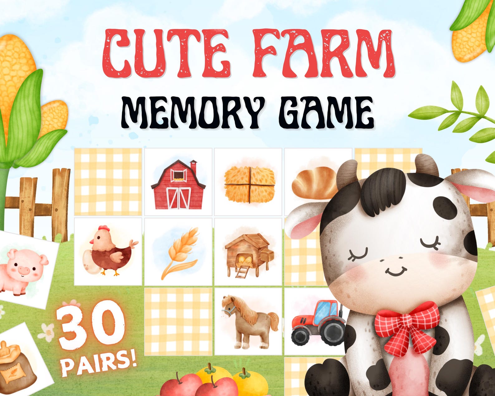 Printable Farm Memory Game – Fun Animal Matching Activity for Kids ...