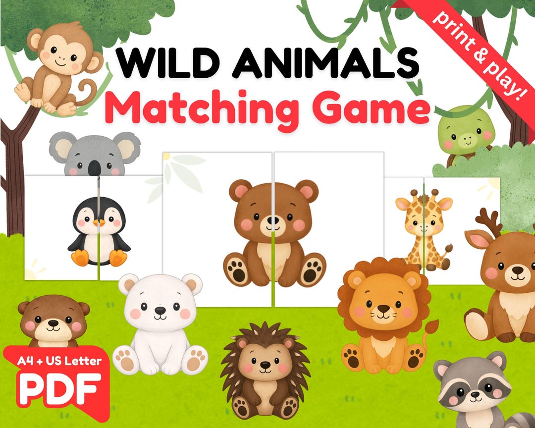 Animals Matching Game for Kids, Learning Cards for Toddlers, Symmetry ...