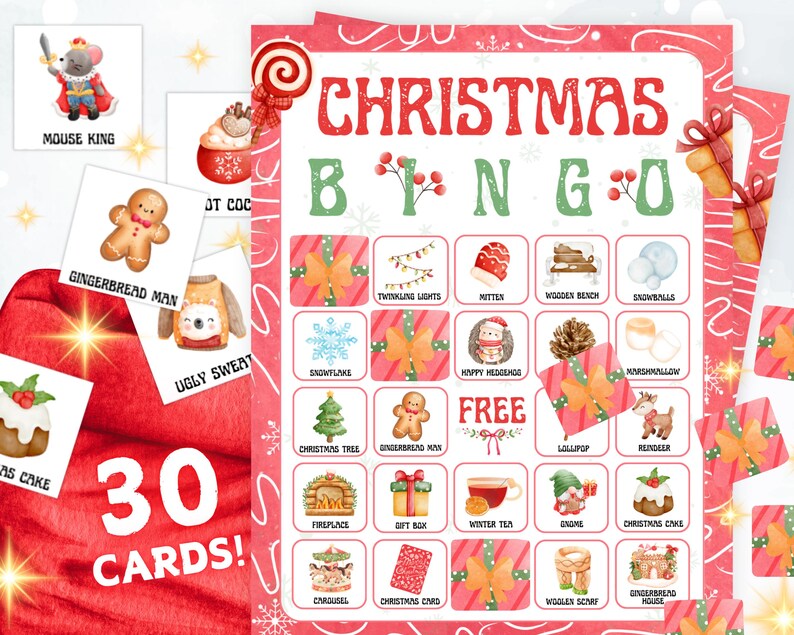 30 Christmas Bingo Cards, Printable Christmas Bingo, Christmas Game for ...