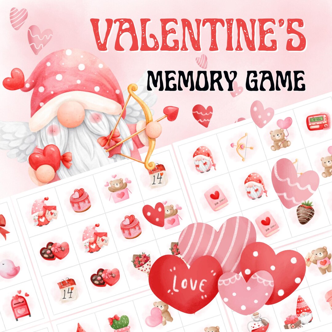 Valentine's Memory Game, Printable Valentine's Day Activity for Kids ...