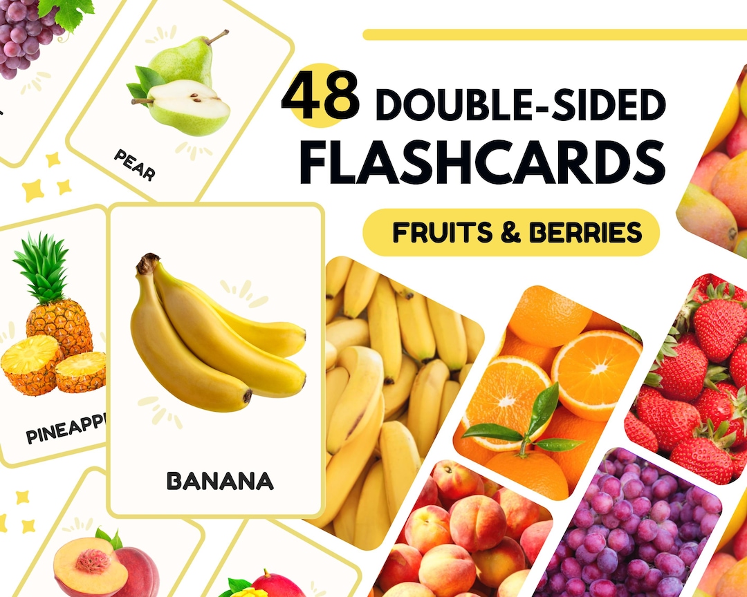Fruits and Berries Flashcards, Montessori Flashcards Printable, Fruits ...