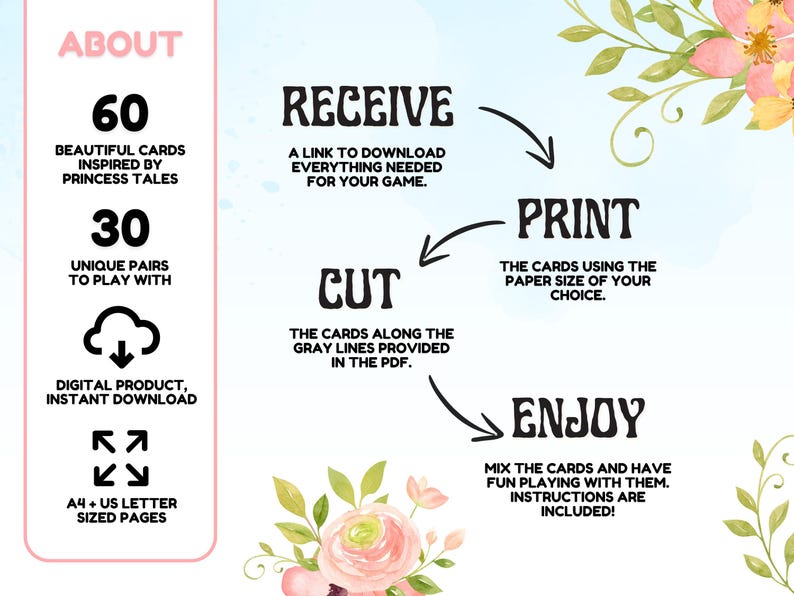Printable Princess Memory Game & Coloring Pages, Fairy Tale Activity ...