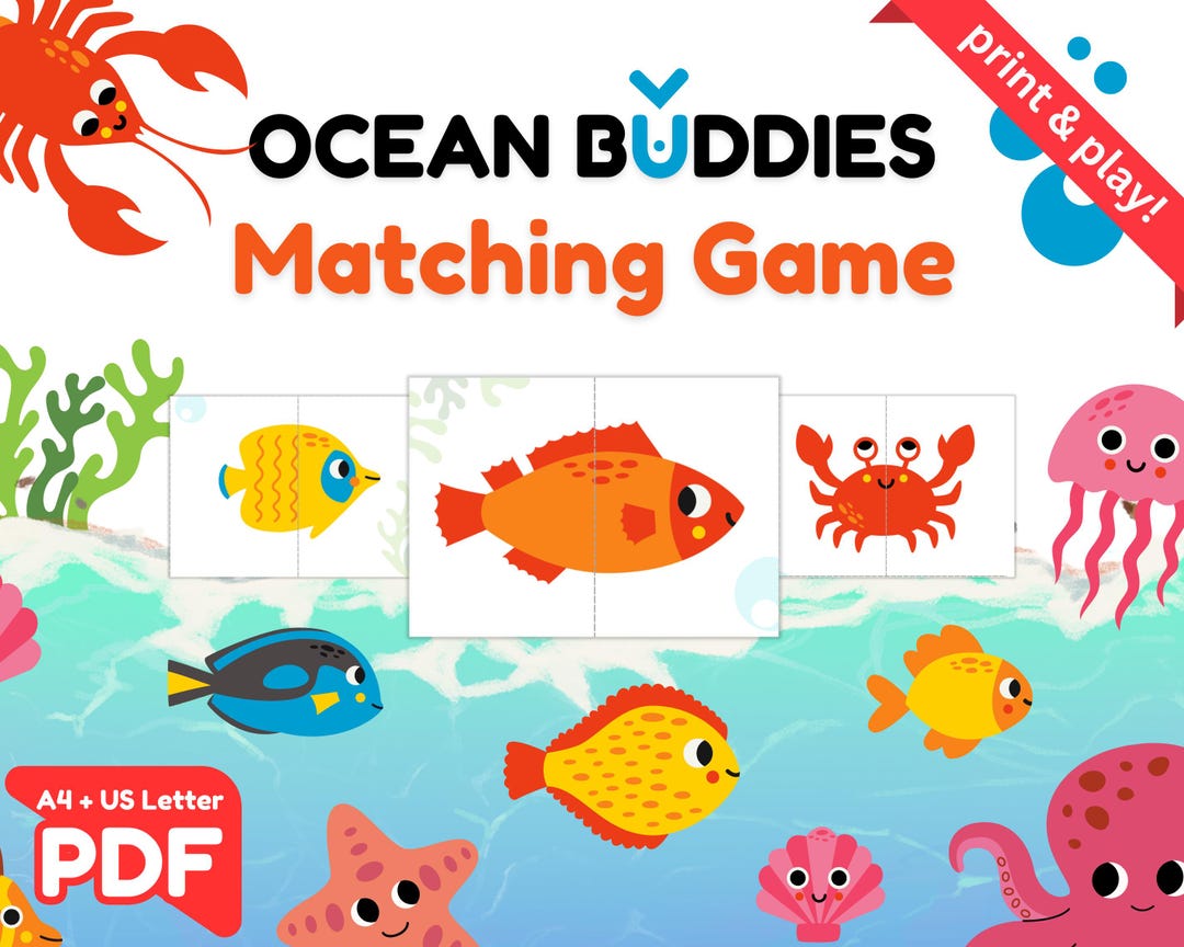 Ocean Animals Matching Game, Ocean Themed Toddler Puzzle, Pre-k ...