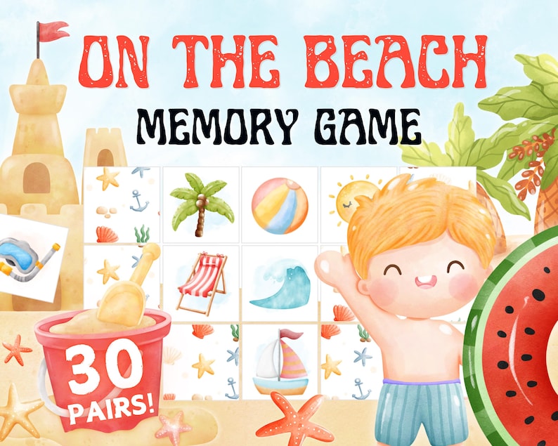 Printable Summer Memory Game, Fun Holiday Activity for Kids, Matching ...