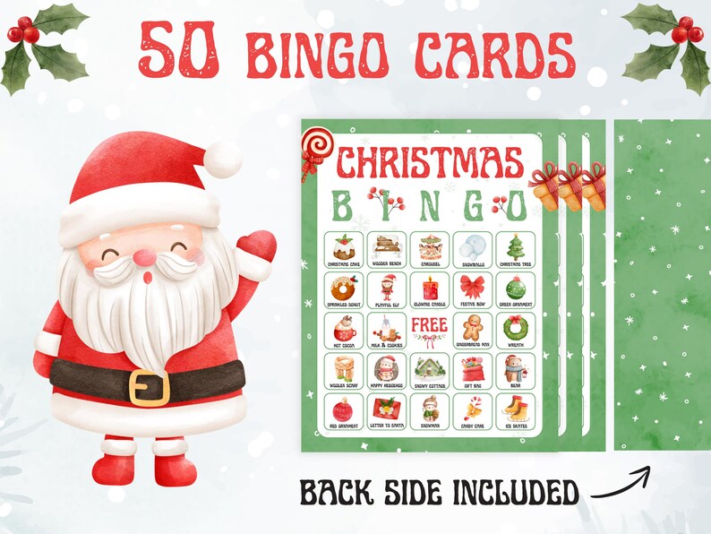 Christmas Bingo for Kids & Family Fun, Printable Christmas Game, 50 ...