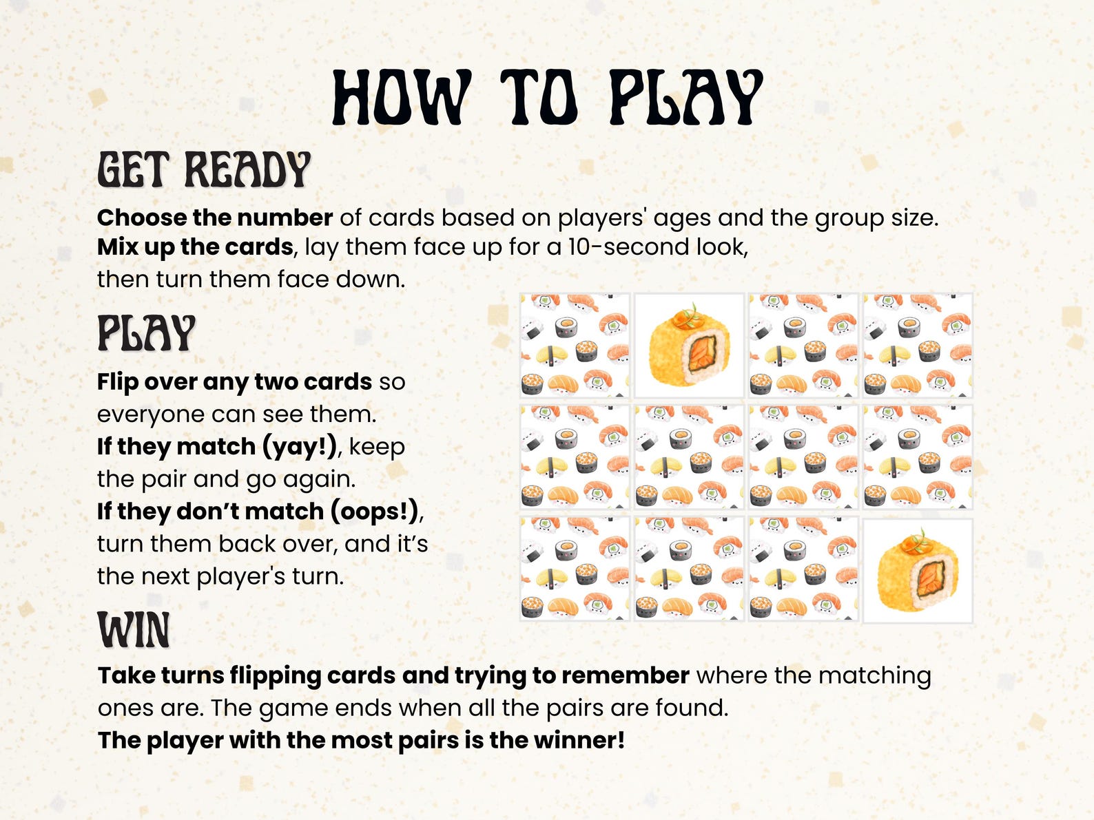 Sushi Party Memory Game, Asian Oriental Themed Party, Printable ...