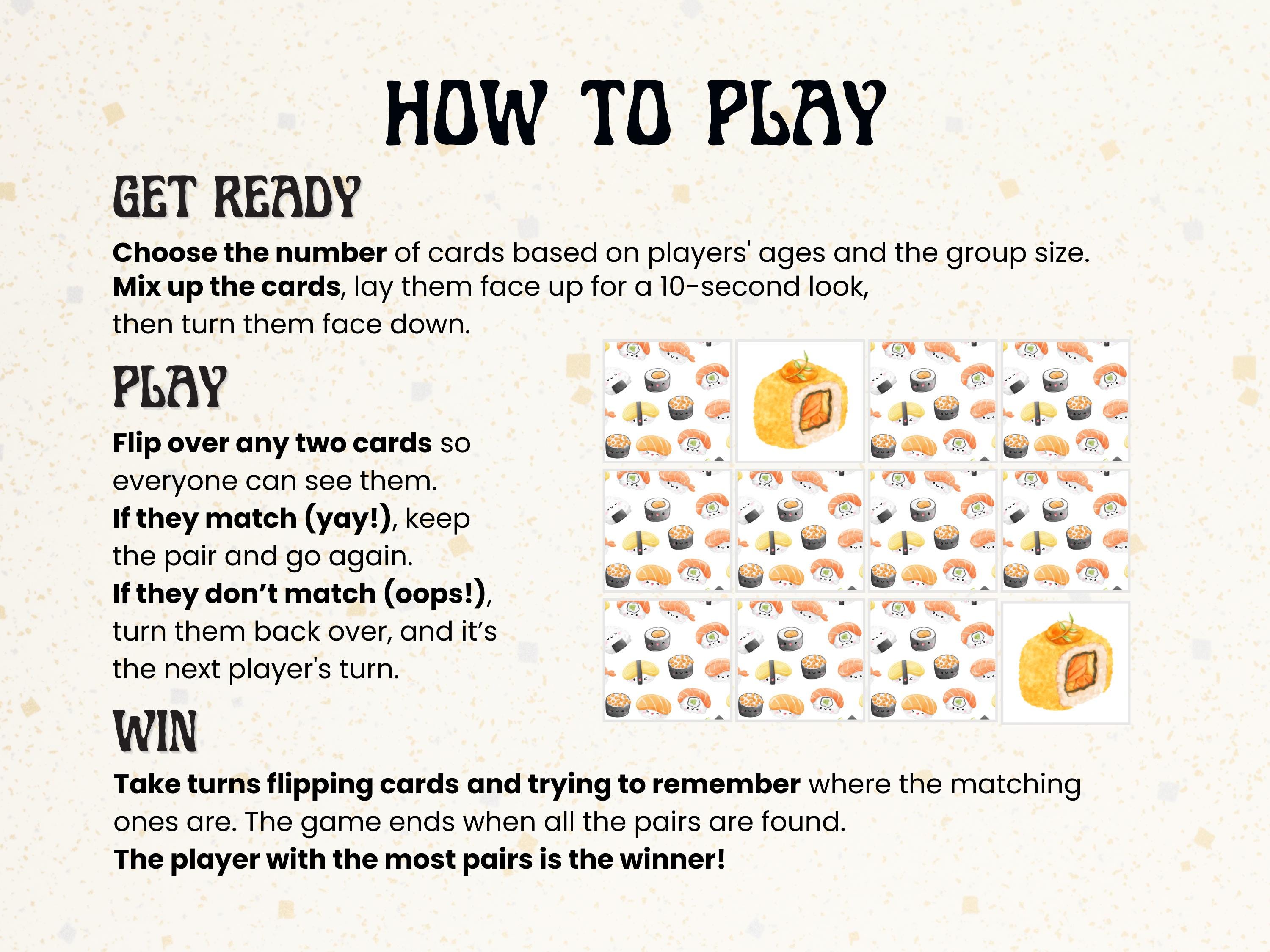 Sushi Party Memory Game, Asian Oriental Themed Party, Printable ...