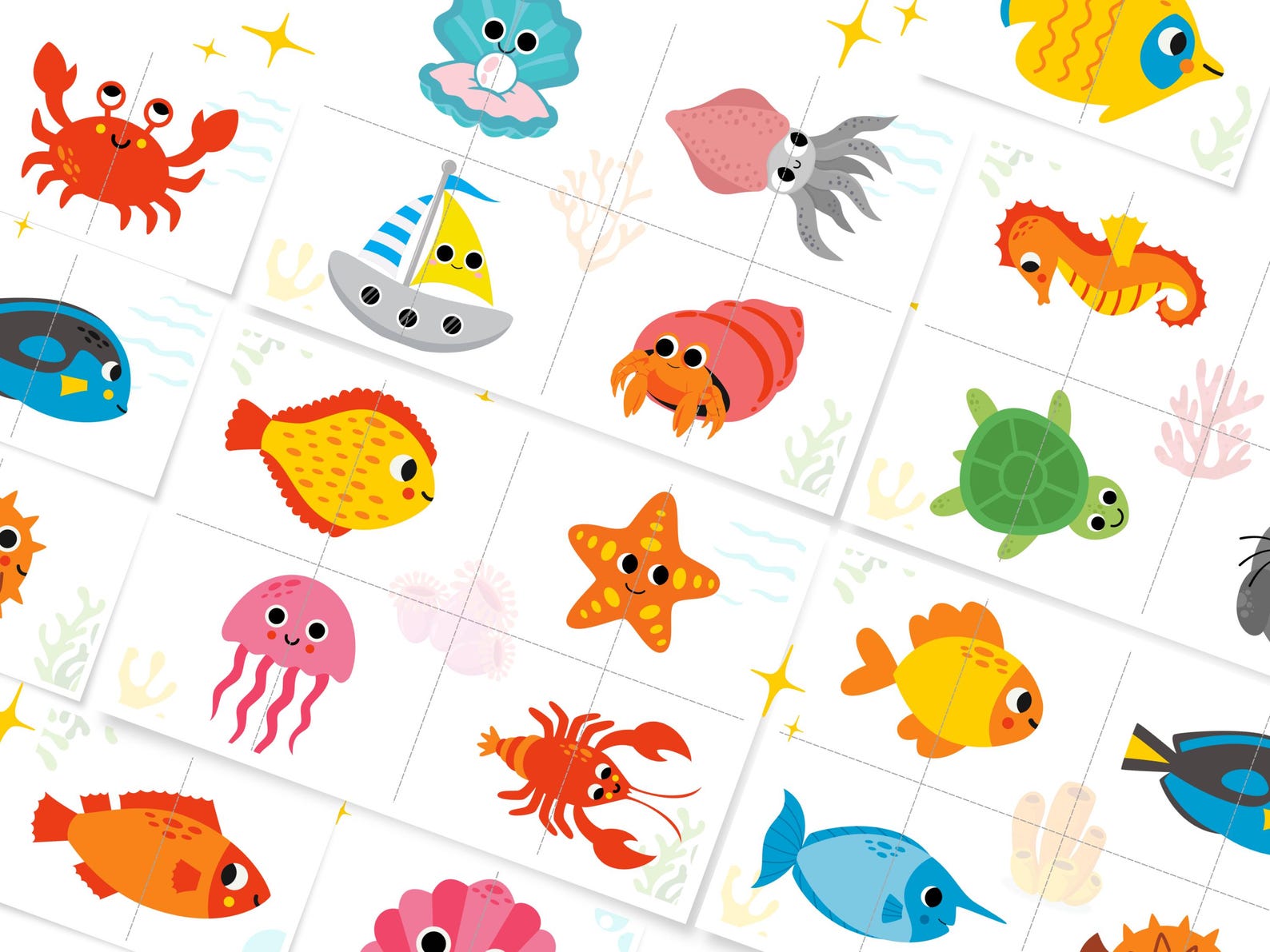 Sea & Ocean Animals Matching Cards, Printable Matching Game for ...