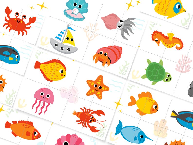 Sea & Ocean Animals Matching Cards, Printable Matching Game for ...