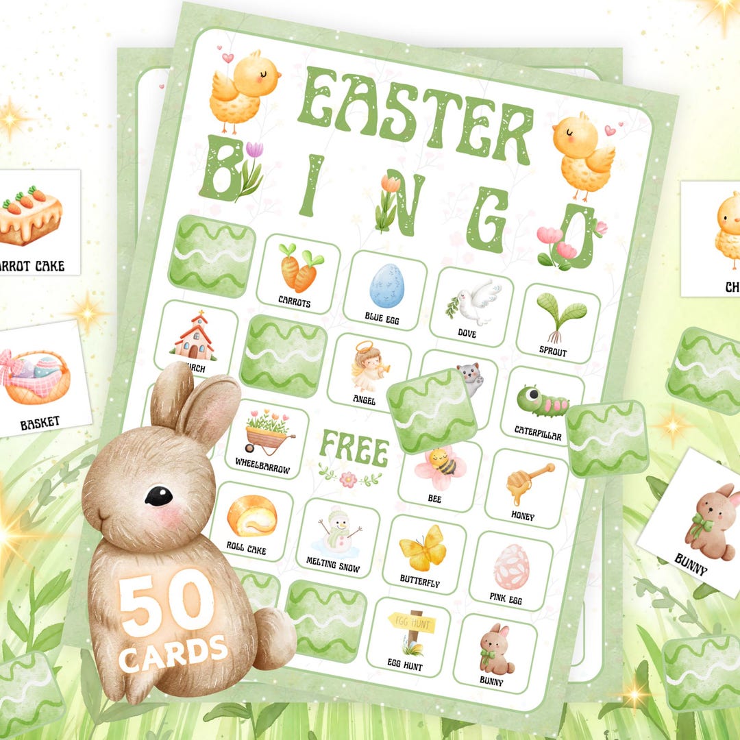 50 Easter Bingo Cards, Printable Spring Activity, Easter Party Game for ...