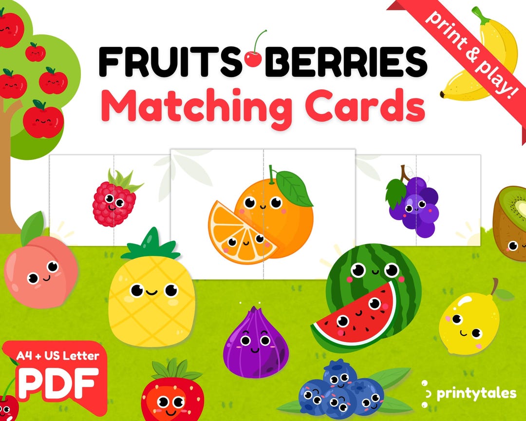 Fruits and Berries Matching Cards Printable Game for Early Childhood ...