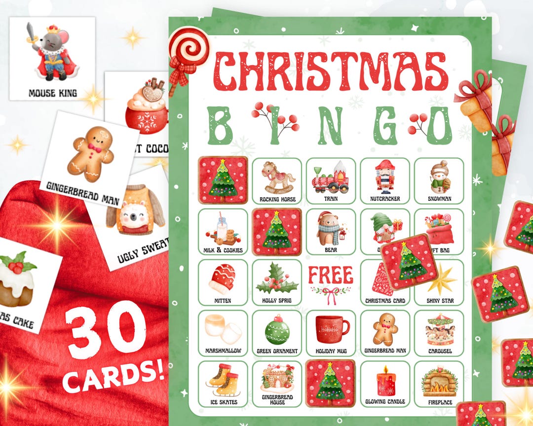 30 Christmas Bingo Cards, Printable Christmas Bingo, Christmas Game for ...