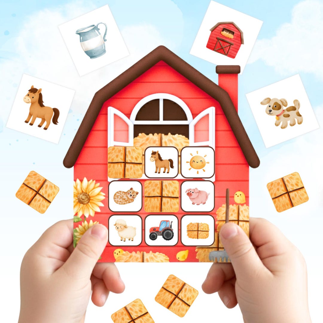 Preschool Farm Bingo Game, Printable Barn Activity for Kids, Animals ...