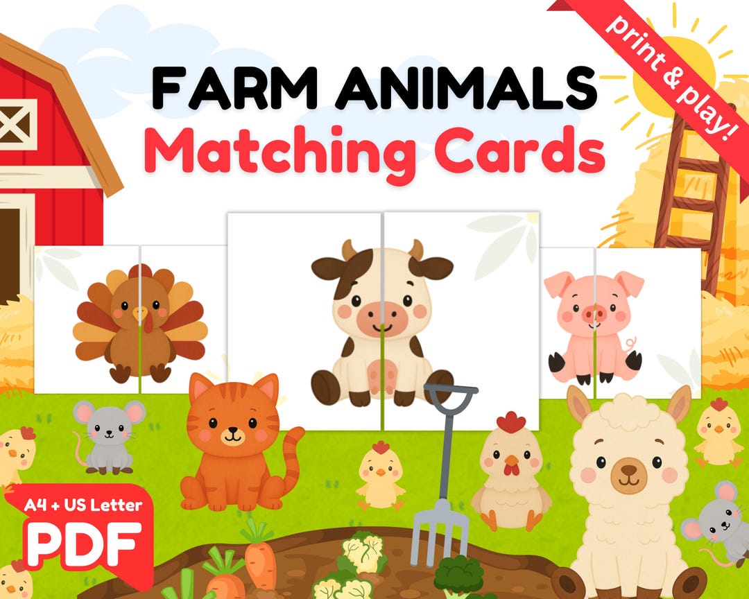 Farm Animals Matching Game: Printable Learning Activity for Toddlers ...