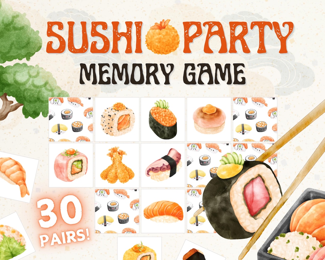 Sushi Party Memory Game, Fun Printable Activity for Kids & Adults ...