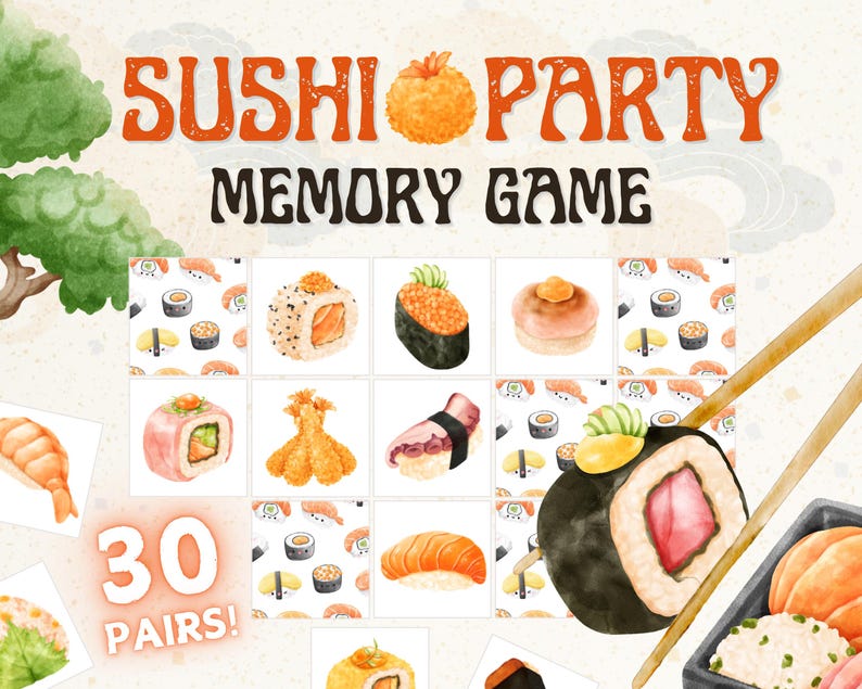 Sushi Party Memory Game, Asian Oriental Themed Party, Printable ...