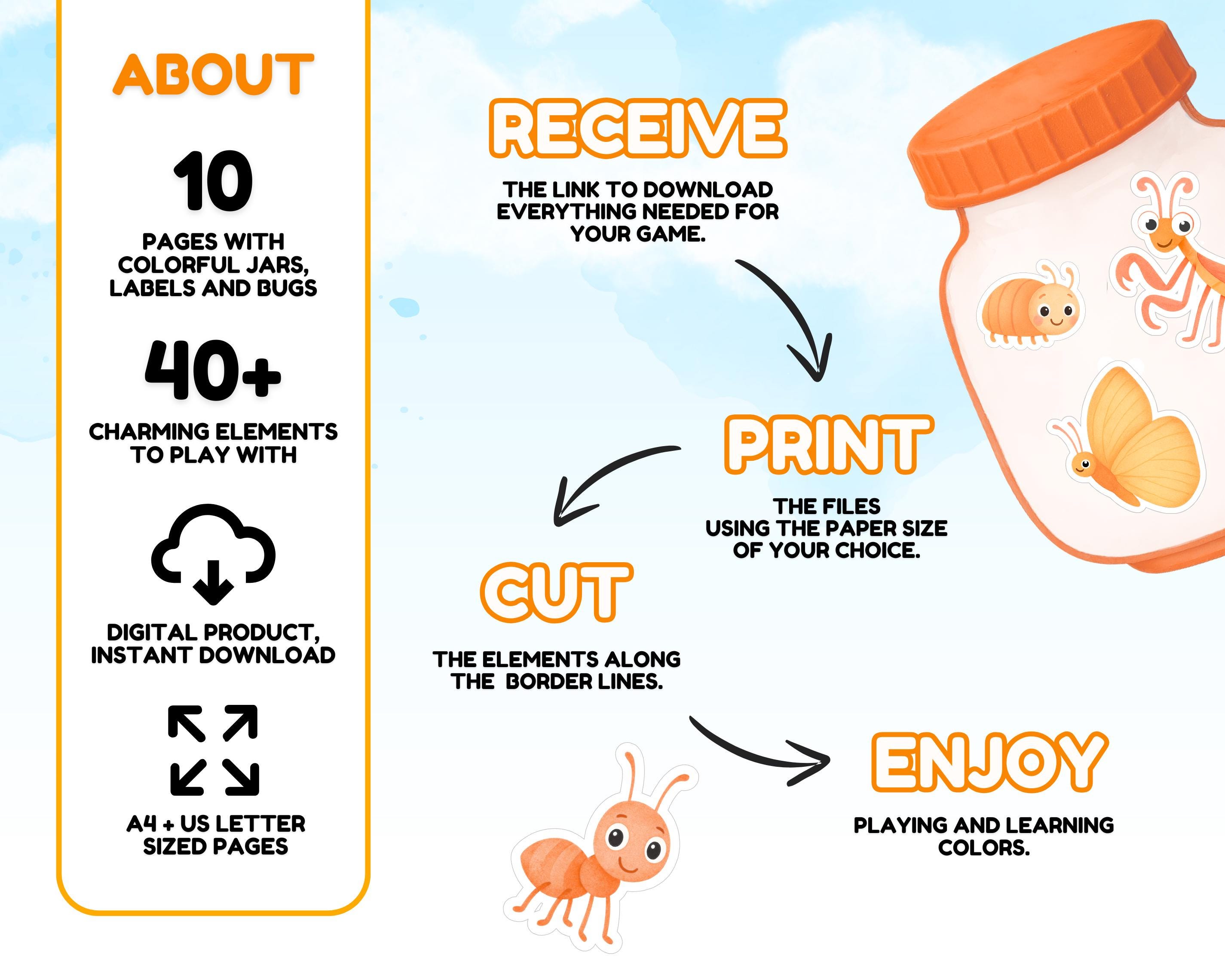 Bugs in Jars Color Sorting Activity: Preschool Learning Game (PDF ...