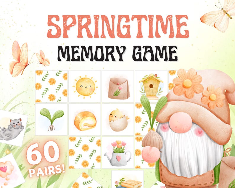 Spring Memory Game for Kids & Family Fun, Printable Matching Cards ...