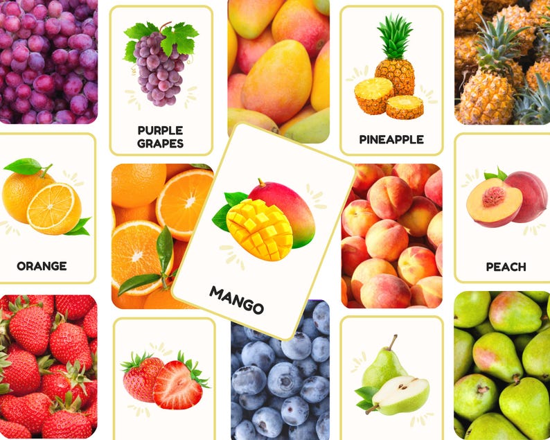 Fruits and Berries Flashcards, Montessori Flashcards Printable, Fruits ...