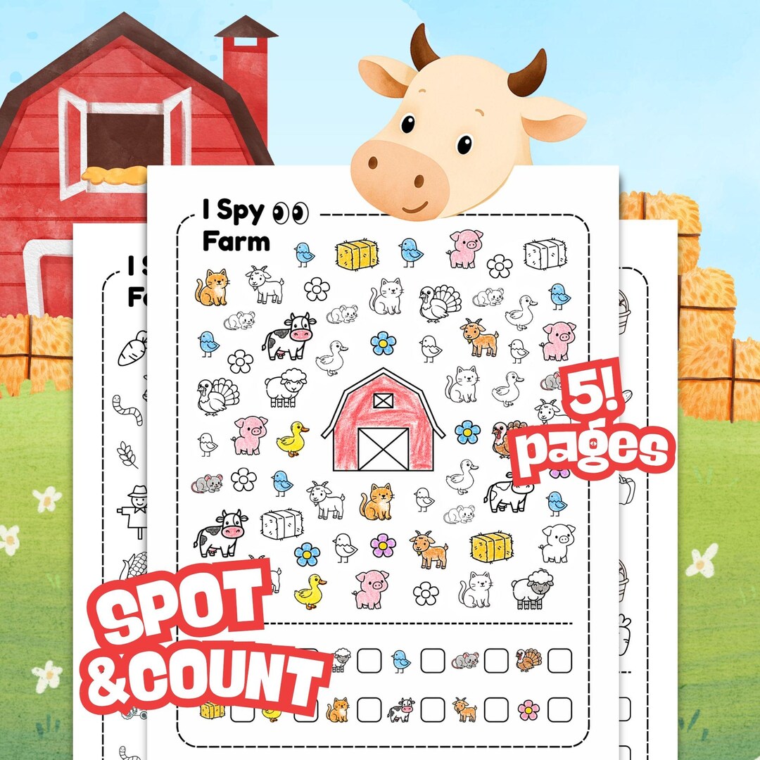 Farm I Spy Game, Printable I Spy Worksheets, Seek & Find for Kids, Farm ...