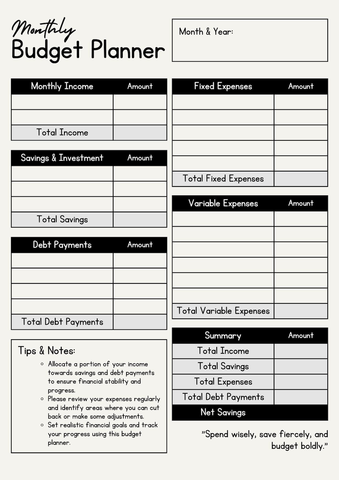 Simple Budget Planner - Etsy