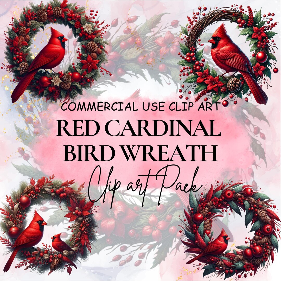 RED CARDINAL BIRD Wreath Clip Art, 20 Pngs, Printable, Instant Download ...